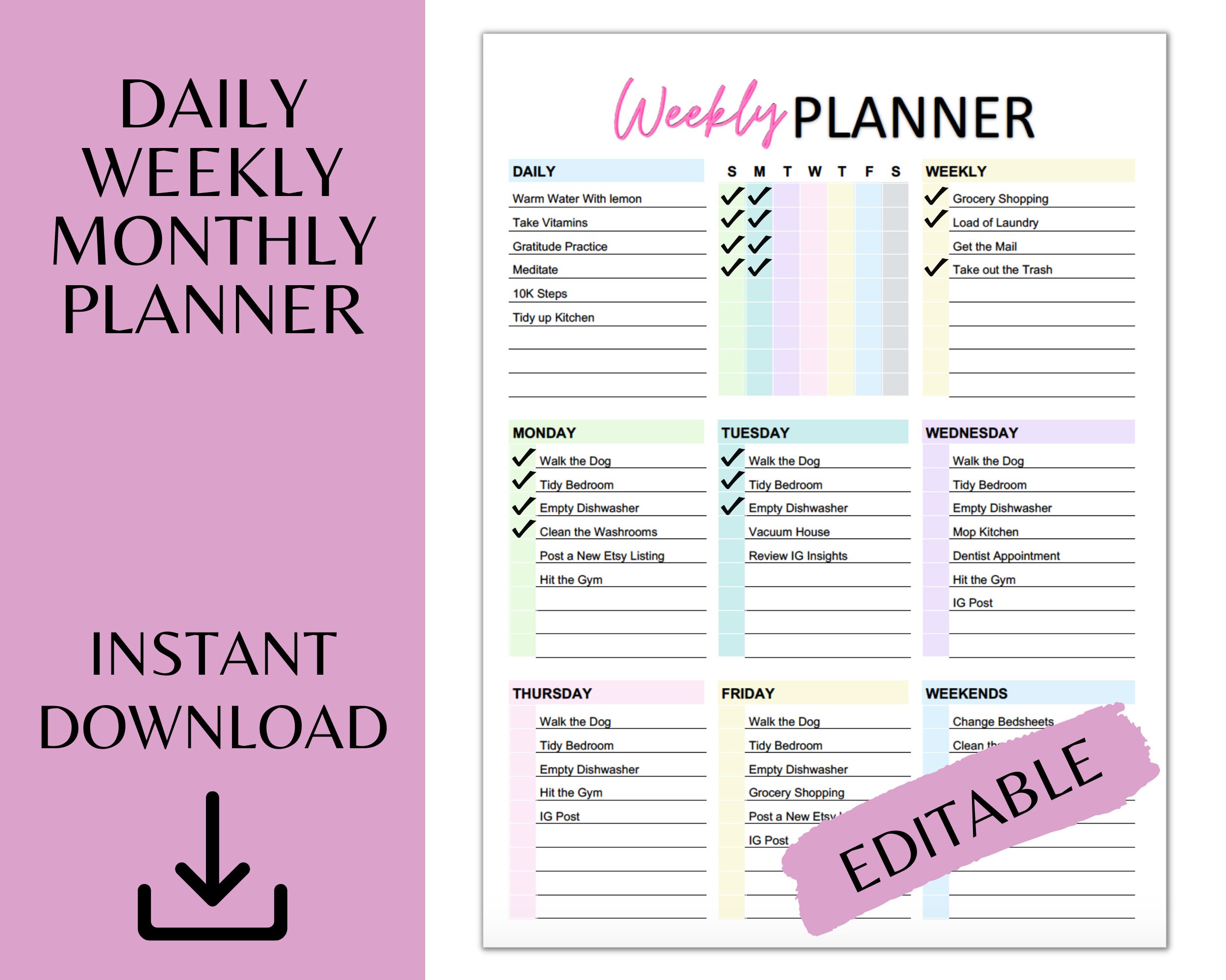 EDITABLE Daily Family Planner Schedule | Hourly Planner | Family ...
