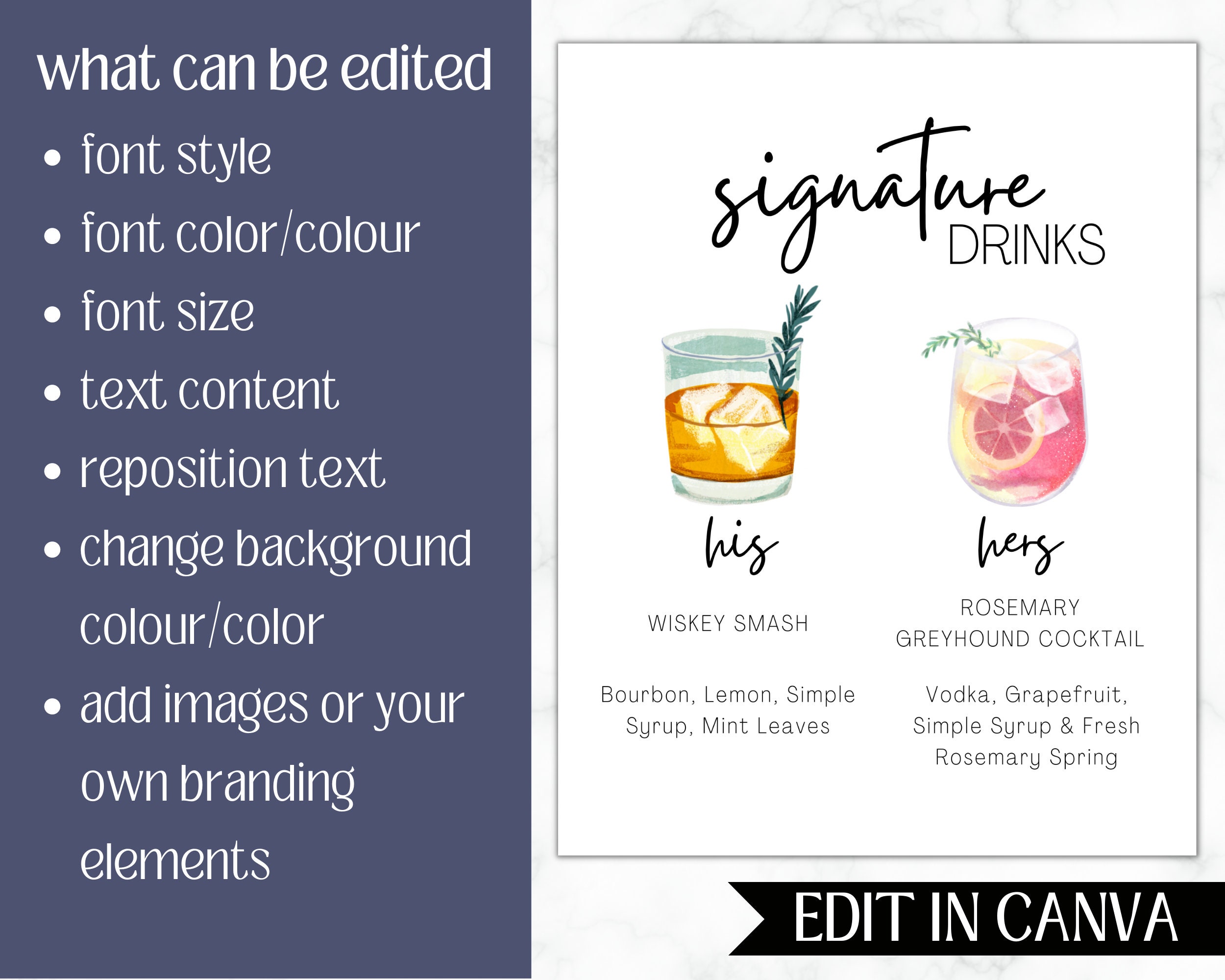 Editable Bar Menu Template Customizable Drink List for Weddings ...