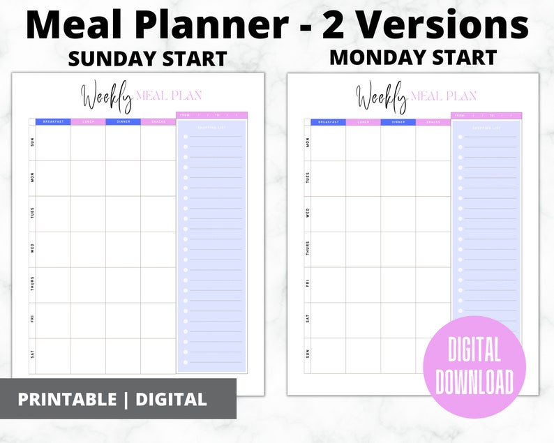 Meal Planner Printable | Weekly Food Dairy | Meal Tracker | Food ...