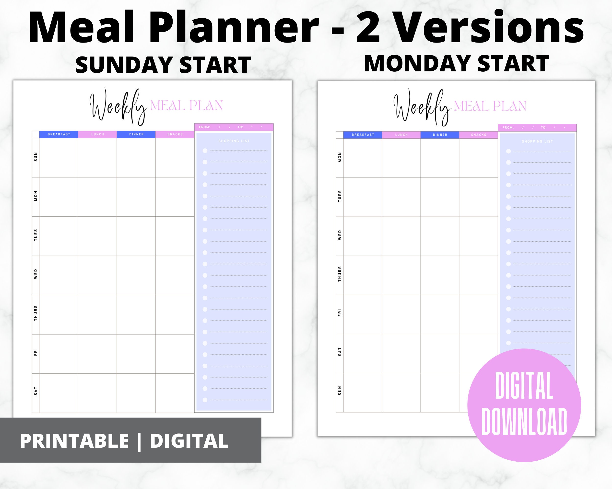 Meal Planner Printable Weekly Food Dairy Meal Tracker Food Journal ...