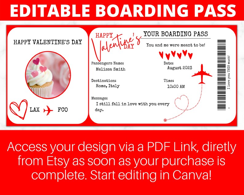 EDITABLE Boarding Ticket Template | Valentine Boarding Pass | Plane ...