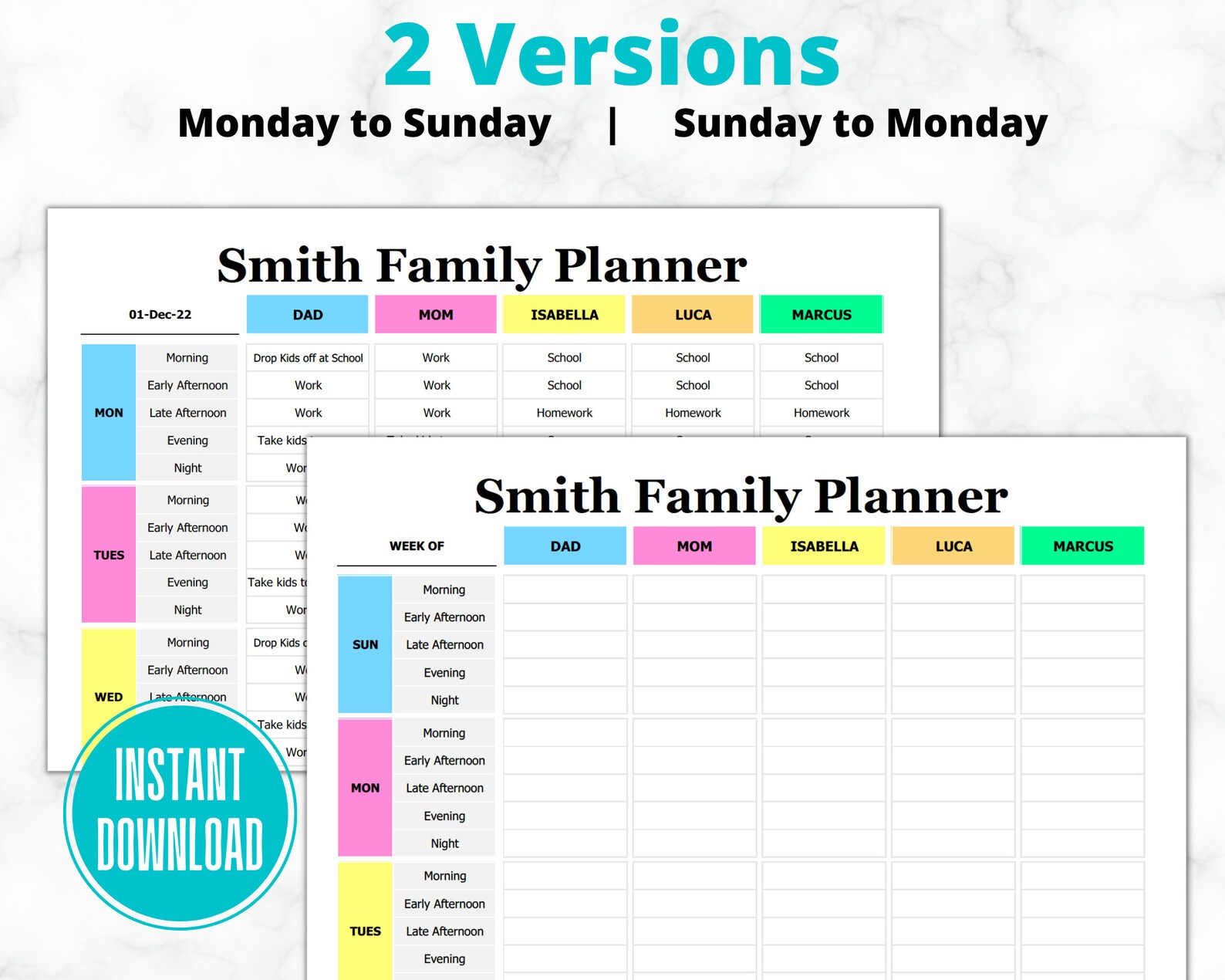 EDITABLE Daily Family Planner Schedule | Hourly Planner | Family ...