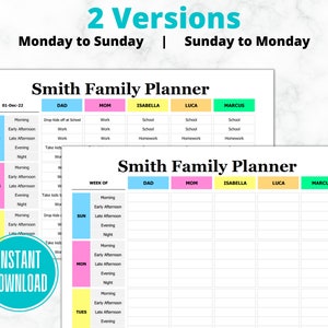 EDITABLE Daily Family Planner Schedule | Hourly Planner | Family ...