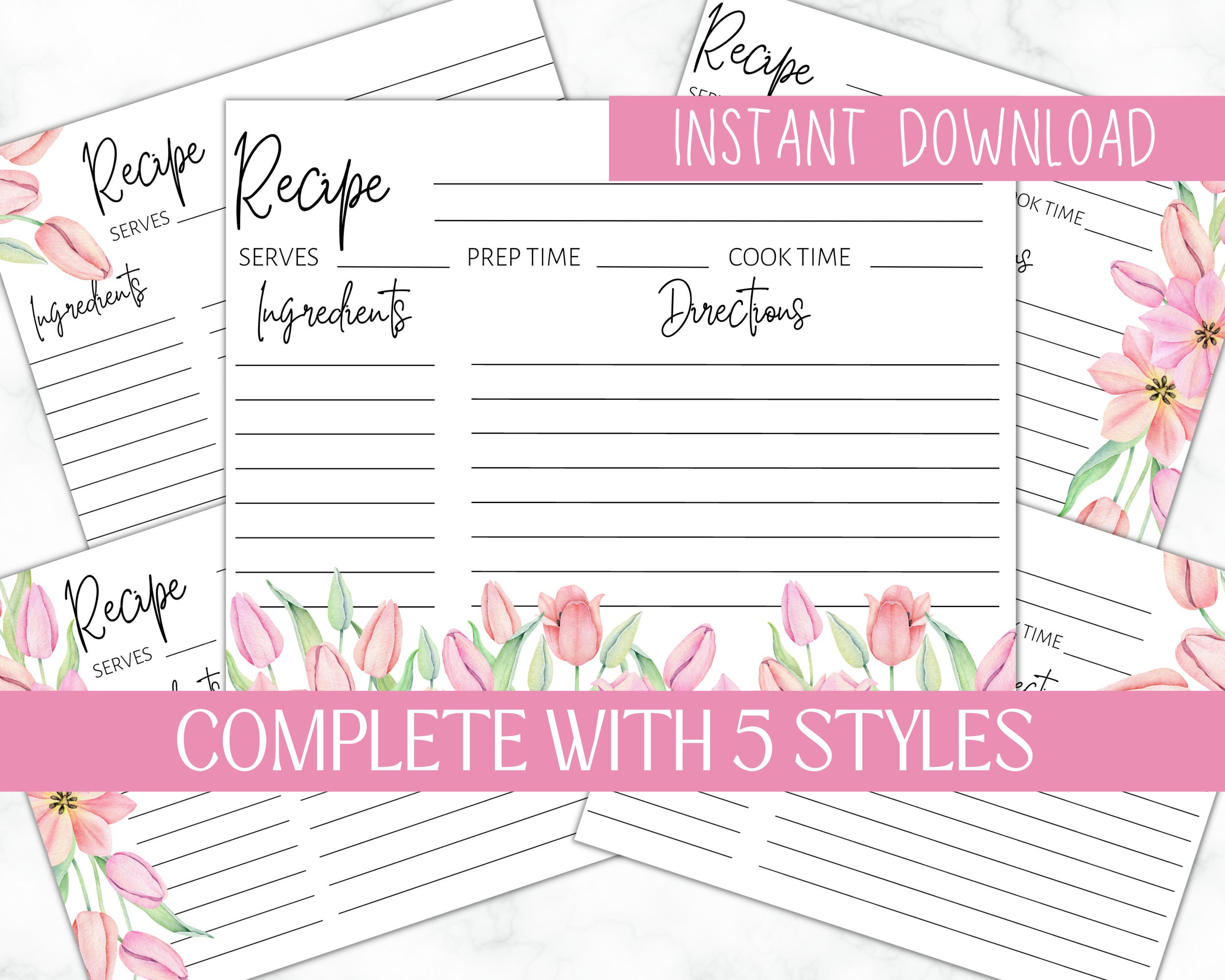 Recipe Card Template Tulip Bridal Shower Wedding Shower Tulip Theme ...