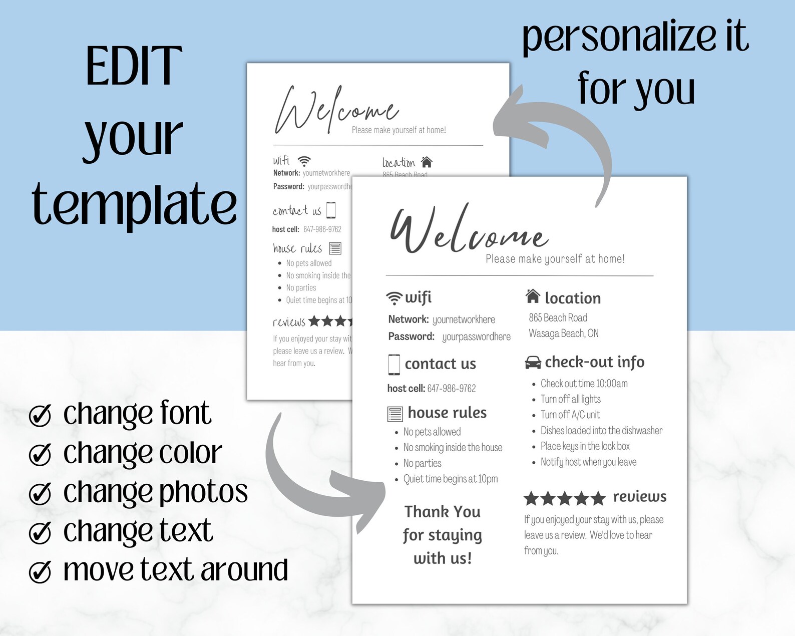 VRBO Welcome Sign Editable Printable Sign Minimalist - Etsy