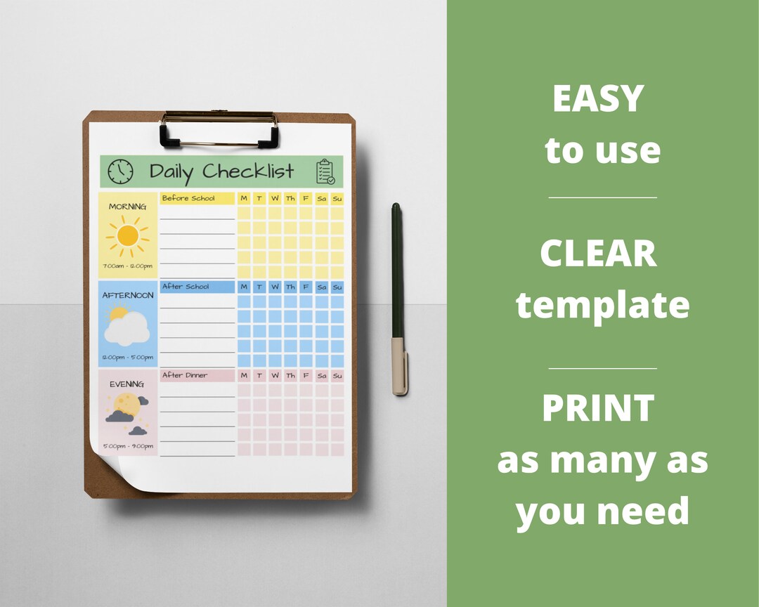 Daily School Checklist | School Schedule Printable | Daily Routine ...