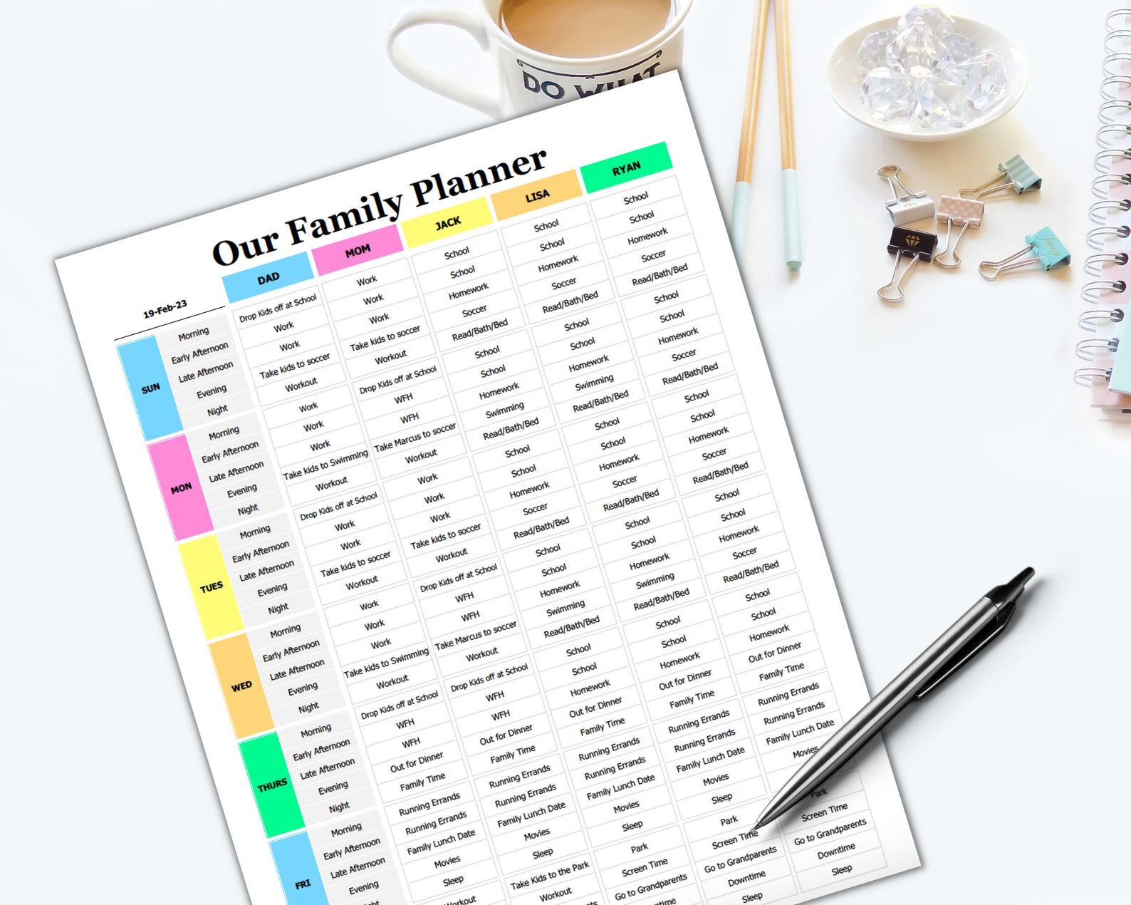 EDITABLE Daily Family Planner Schedule | Hourly Planner | Family ...