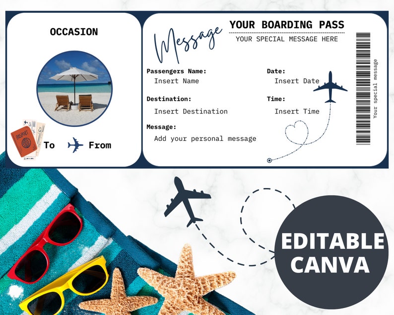 EDITABLE Boarding Ticket Template Birthday Boarding Pass Plane Ticket ...