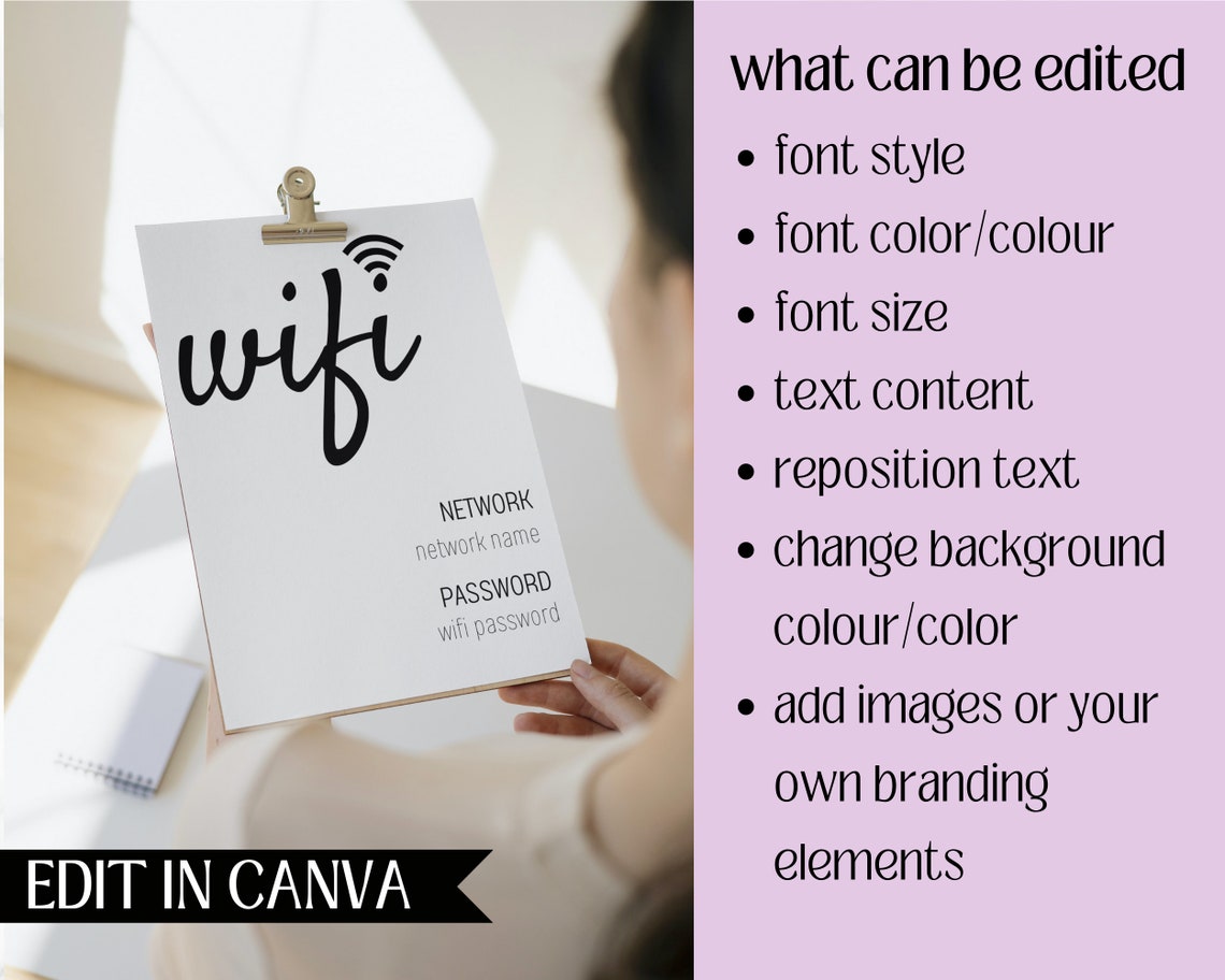 Wifi Password Sign Editable Wifi Sign Edit in Canva Edit & Print Airbnb ...