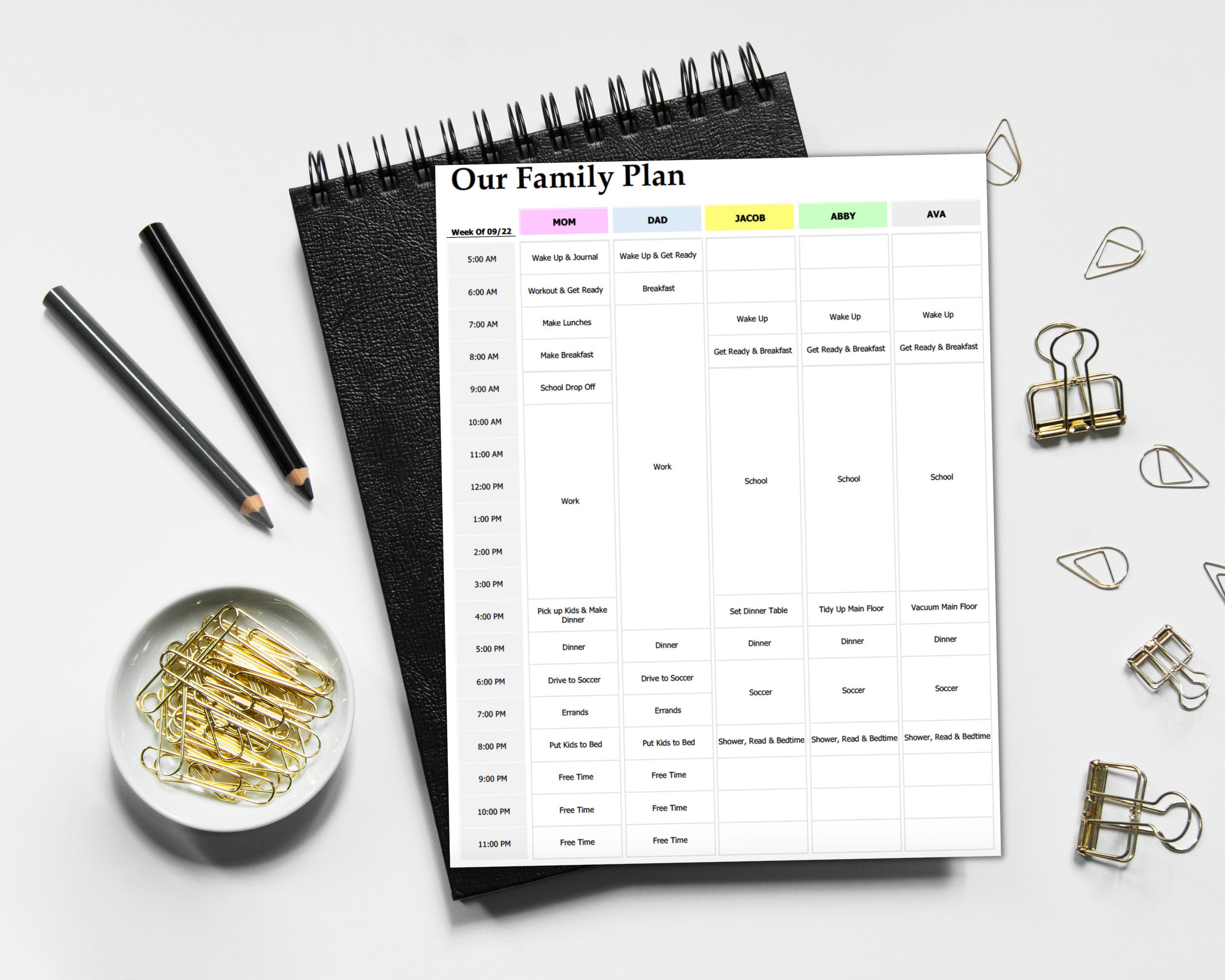 EDITABLE Daily Family Planner Schedule | Hourly Planner | Family ...