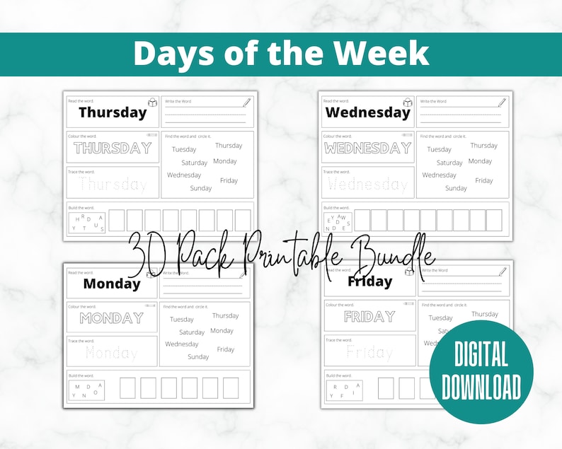 30 Sight Words for Kids Days of the Week Color Sheets Sight Word ...