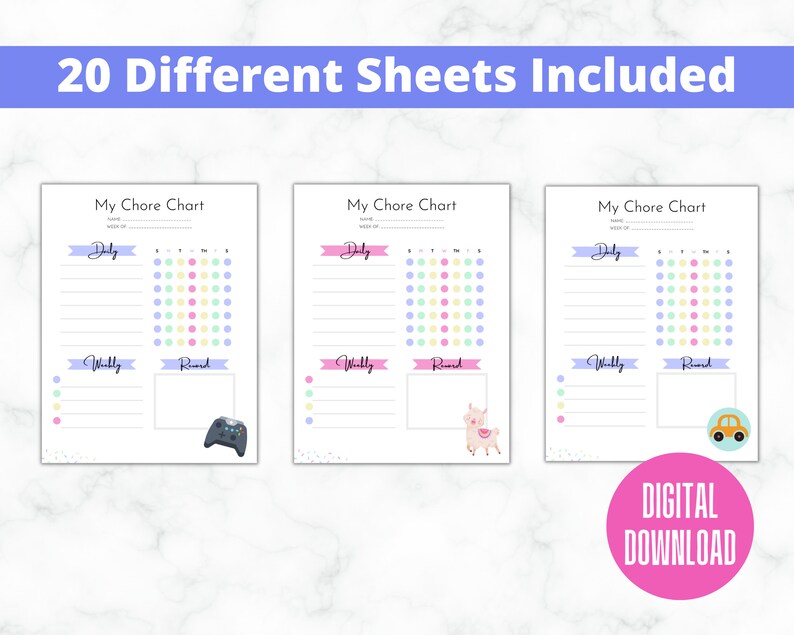 Kids Chore Chart Printable | Responsibilities Tracker | Reward Chart ...