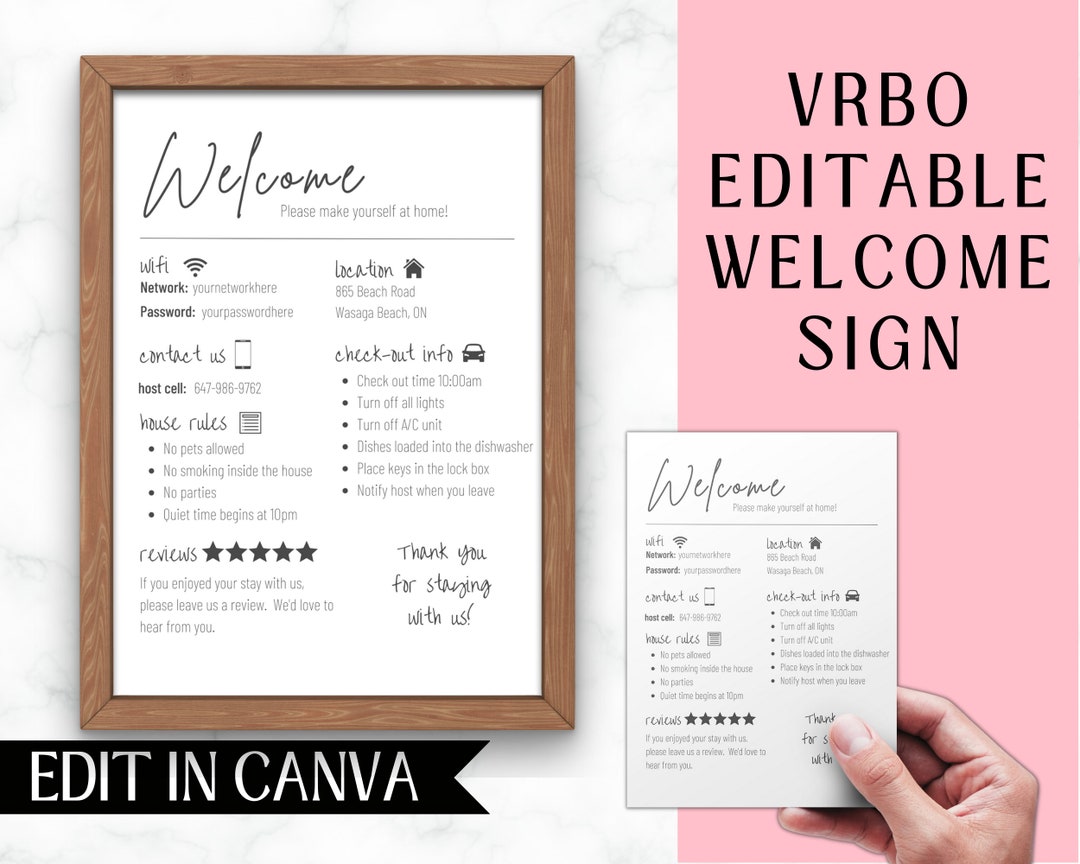 VRBO Editable Welcome Templates Host Manual Welcome Sign Minimalist ...