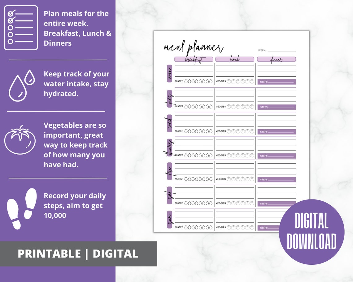 Daily Meal Planning Printable Grocery List Weekly Food - Etsy