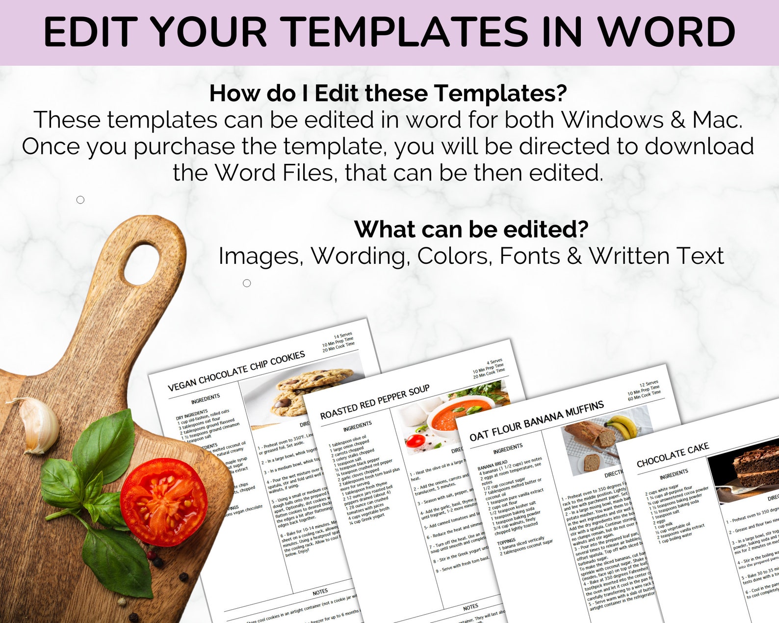 EDITABLE Recipe Template WORD Recipe Template Minimalist Design Meal ...
