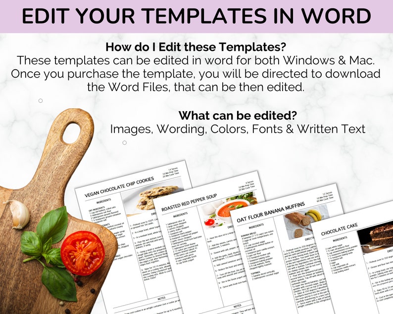 EDITABLE Recipe Template WORD Recipe Template Minimalist Design Meal ...