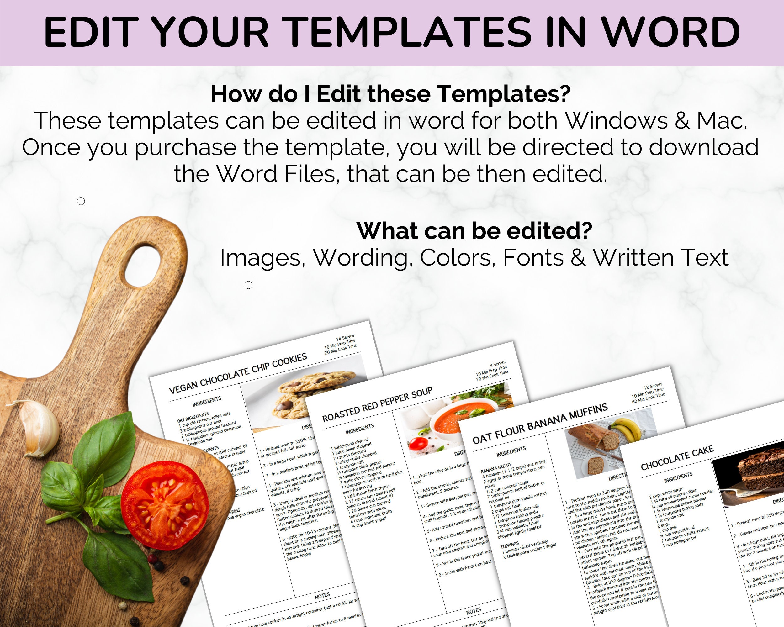EDITABLE Recipe Template WORD Recipe Template Minimalist Design Meal ...