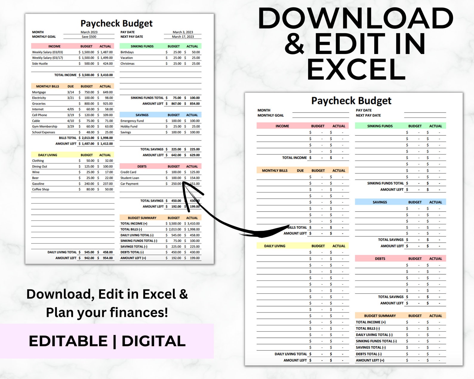 EDITABLE Budget Planner | Biweekly Finance Planner | Paycheck Tracker ...