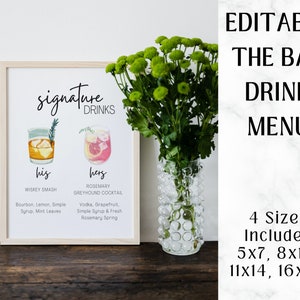 Editable Bar Menu Template | Customizable Drink List for Weddings ...
