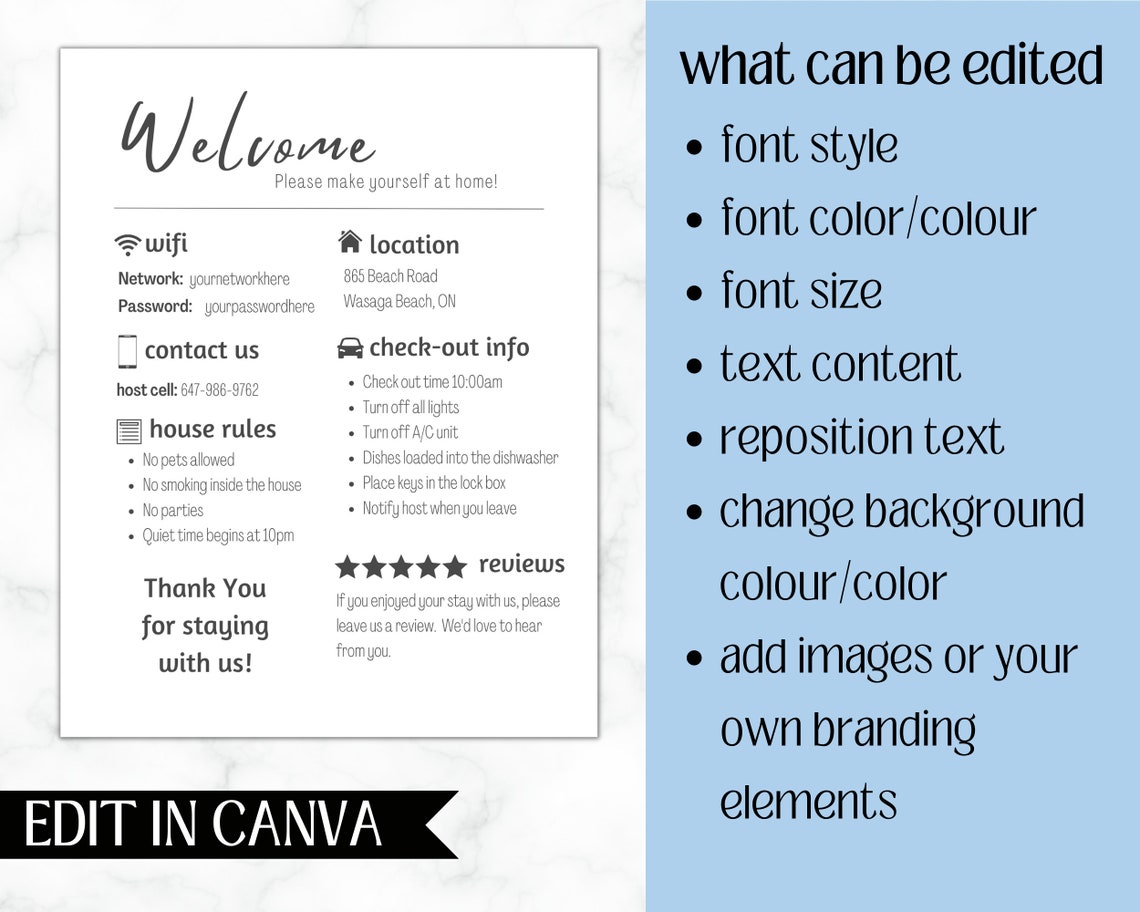 VRBO Welcome Sign Editable Printable Sign Minimalist Design Canva Host ...