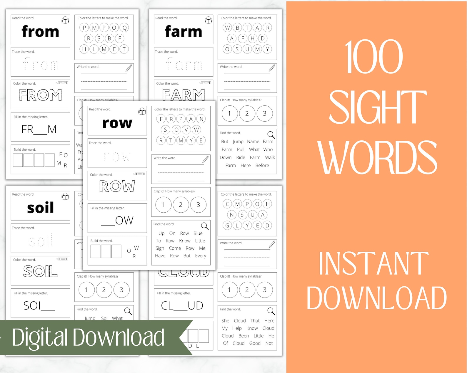 100 Printable Sight Words | Kindergarten Worksheets | Practice Spelling ...
