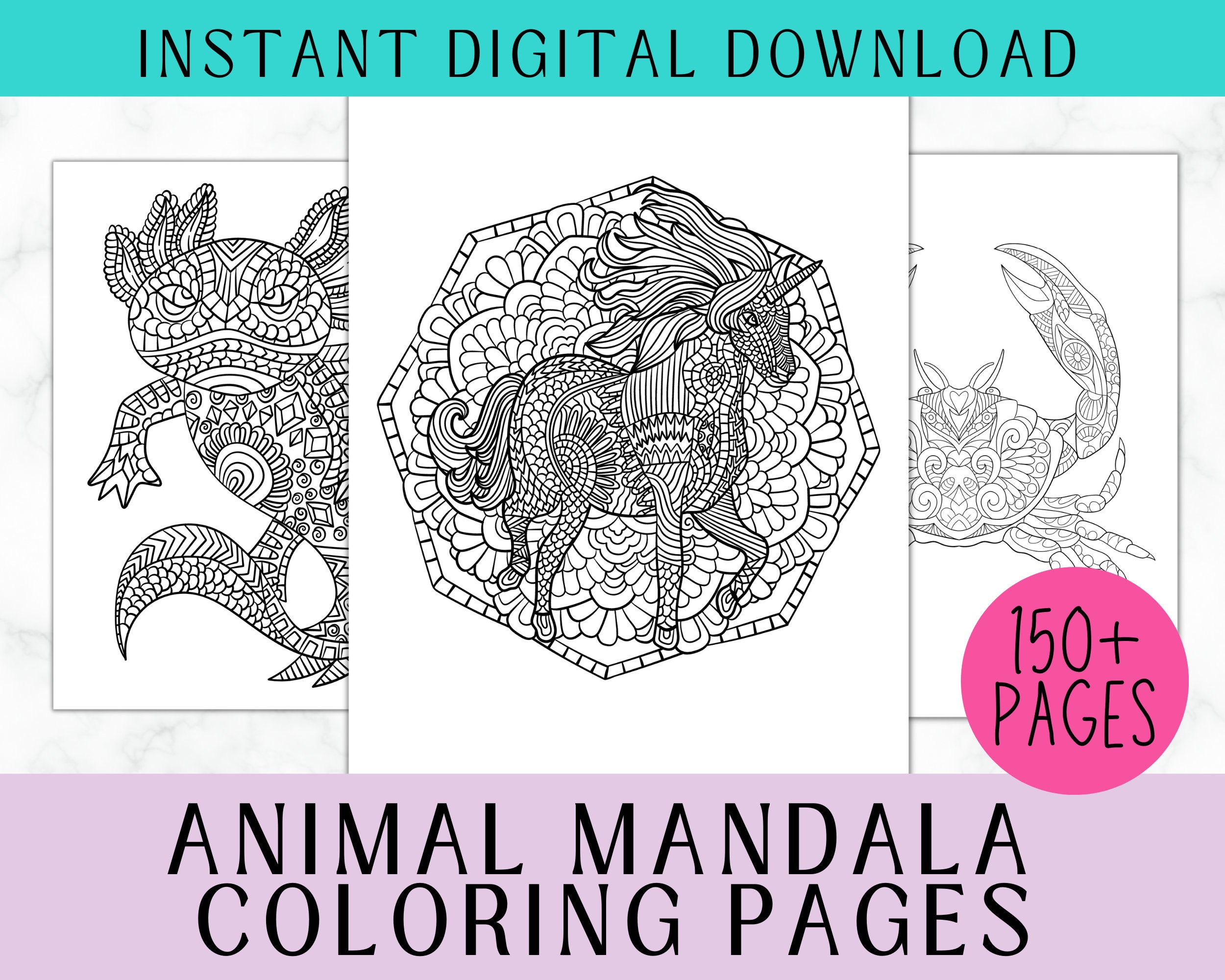 150 Coloring Pages Animal Mandala Activities Worksheets Animal Mandala ...