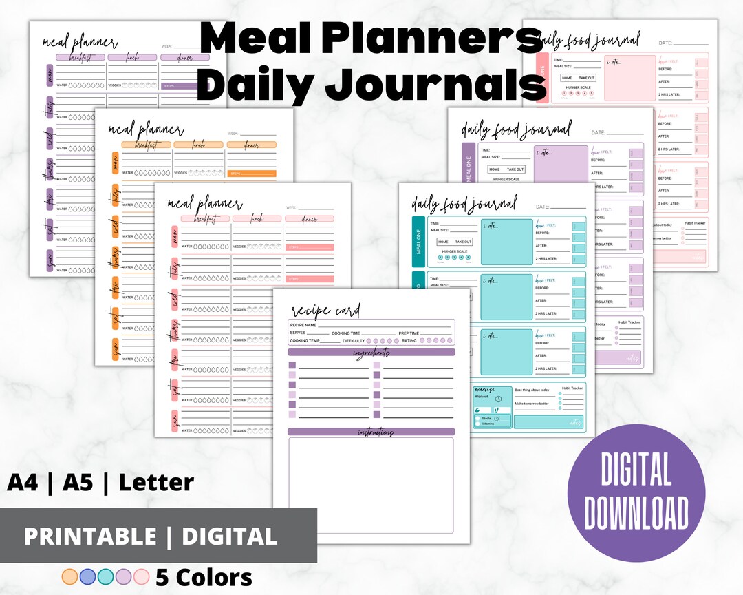 Daily Meal Planning | Printable Grocery List | Weekly Food Journal ...