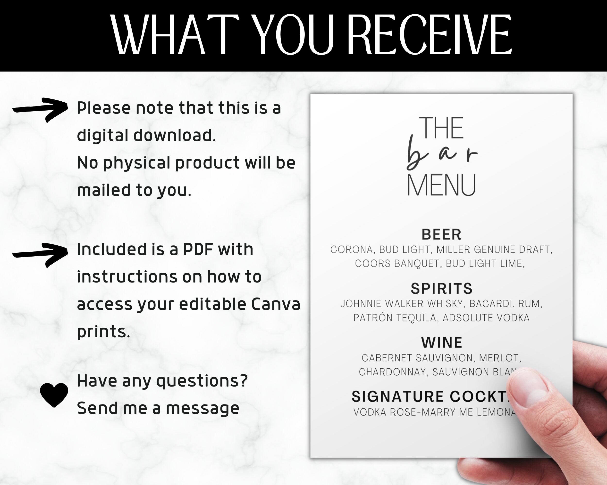 The Bar Menu Editable Wedding Drinks Sign Signature Drink Menu Alcohol ...