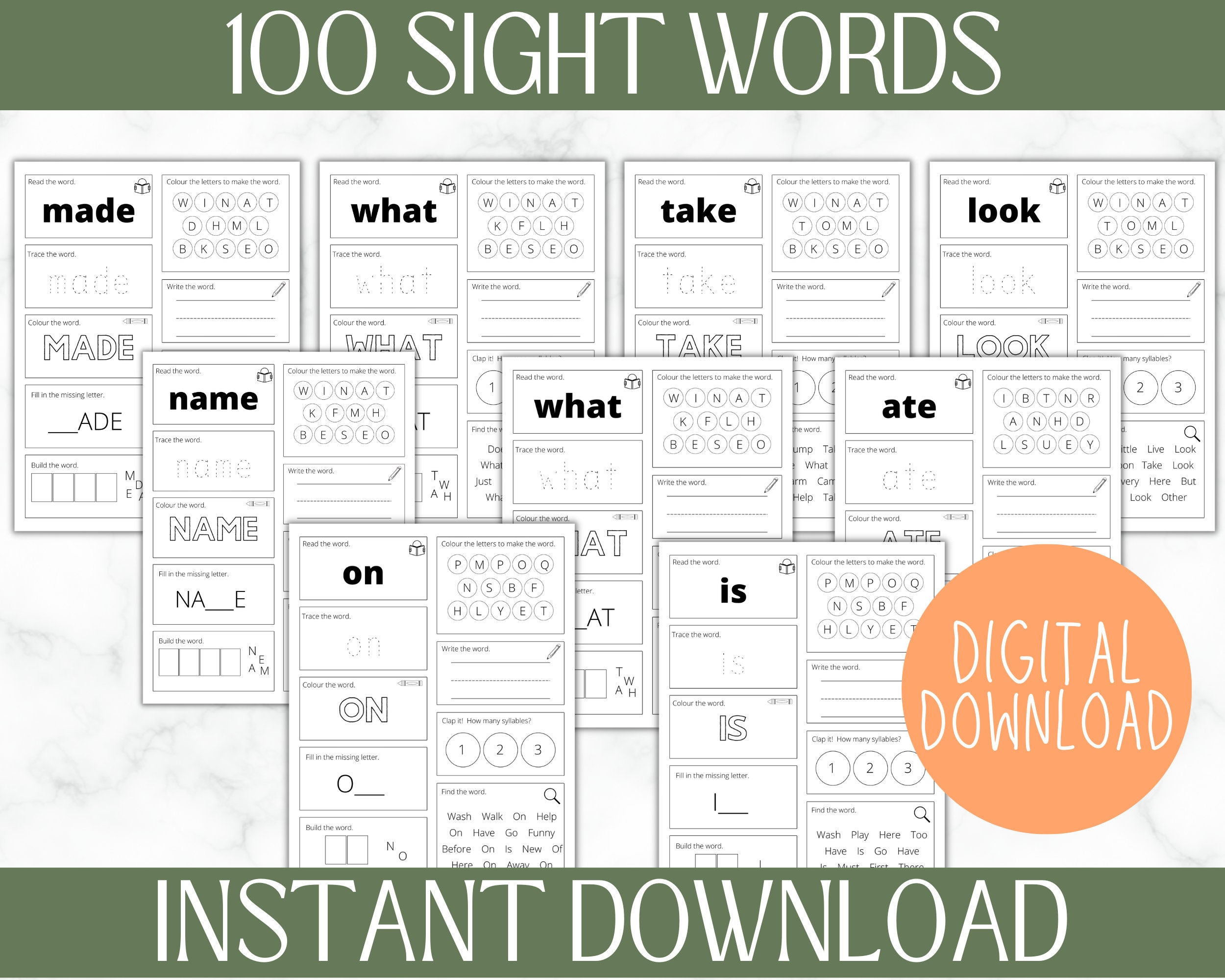 100 Printable Sight Words | Kindergarten Worksheets | Practice Spelling ...