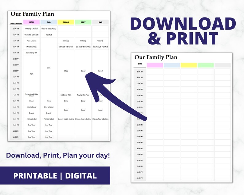 EDITABLE Daily Family Planner Schedule | Hourly Planner | Family ...