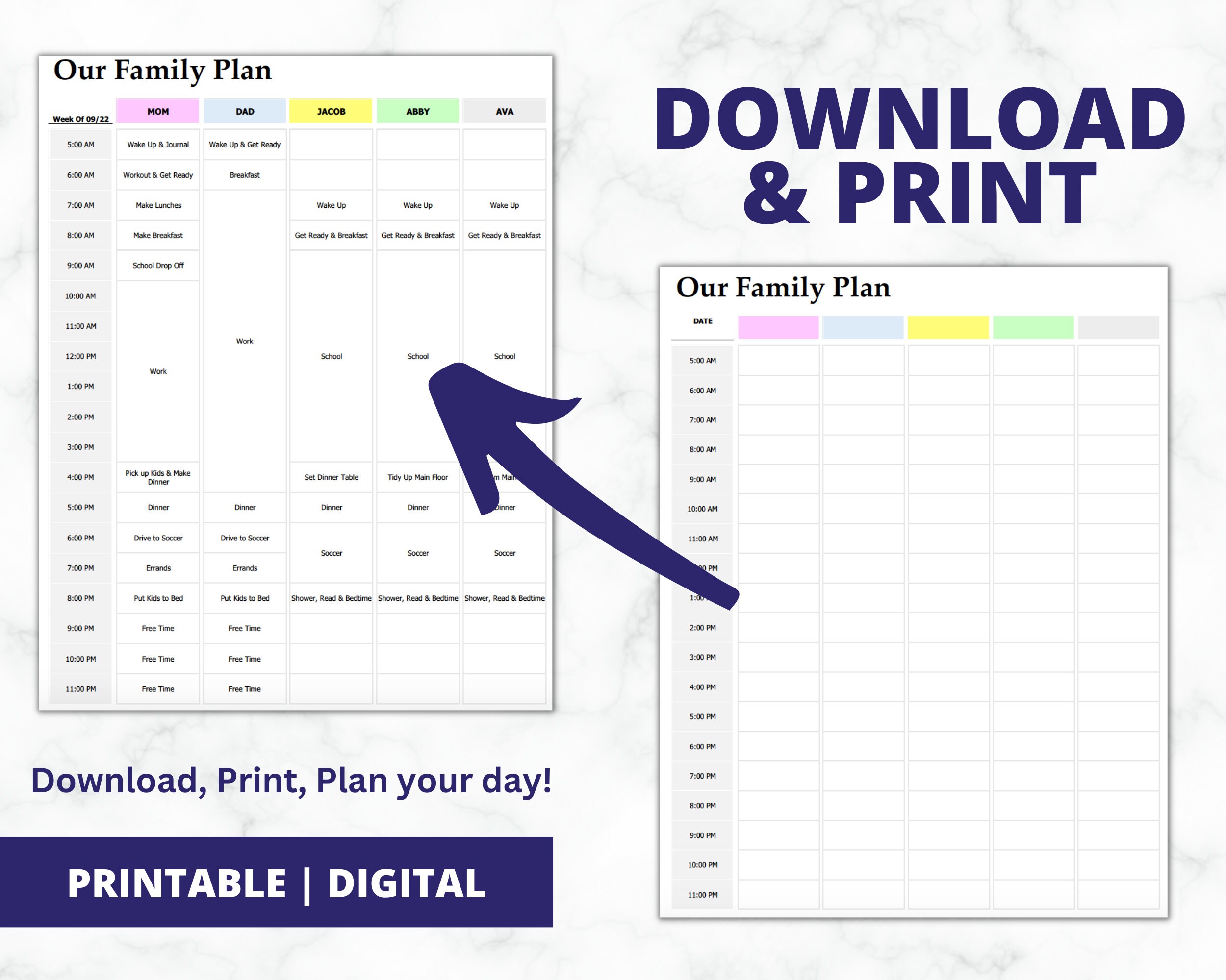 EDITABLE Daily Family Planner Schedule | Hourly Planner | Family ...