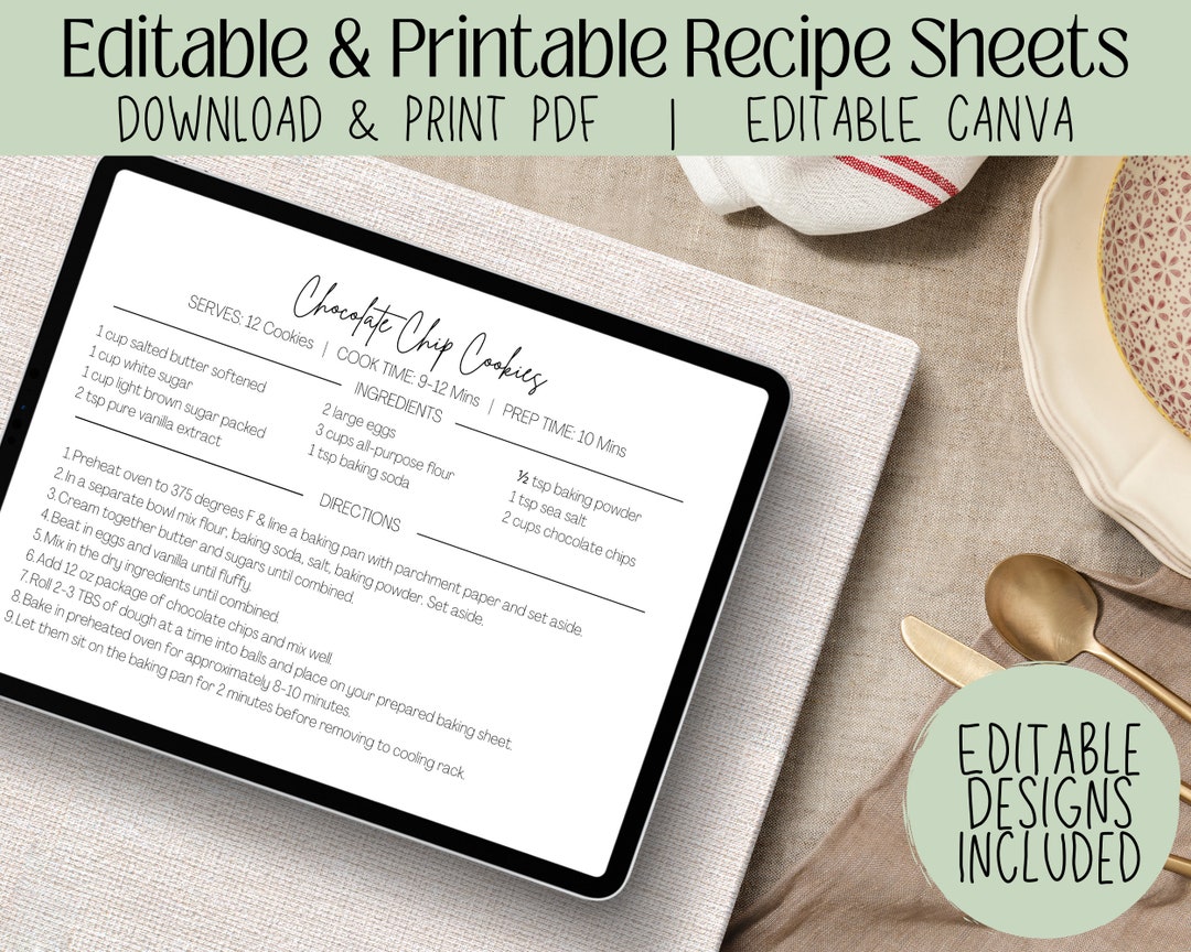 EDITABLE Recipe Template | Edit in Canva | Editable Recipe Card ...