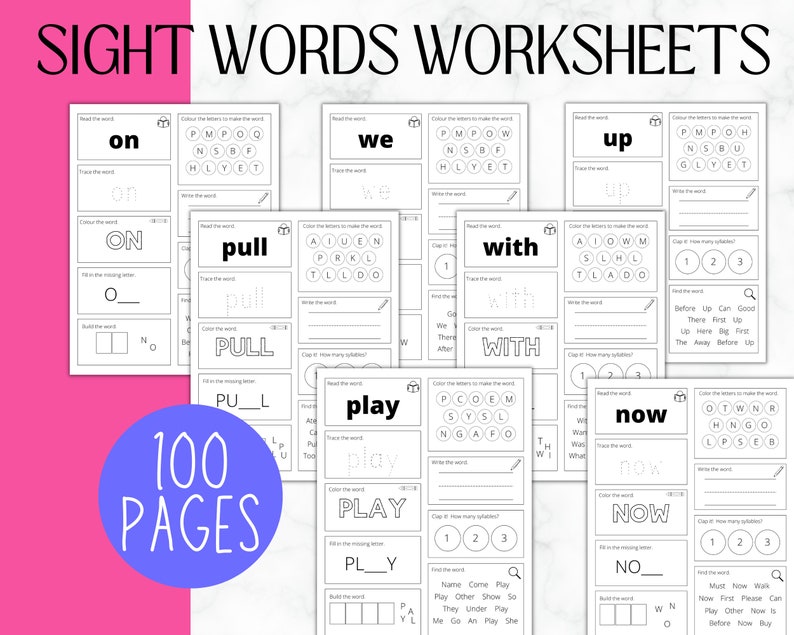 100 Printable Sight Words | Kindergarten Worksheets | Practice Spelling ...