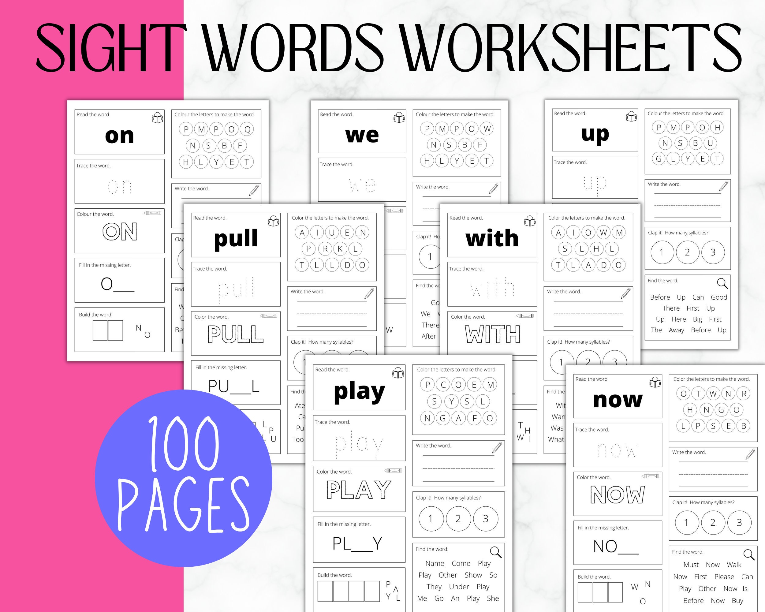 100 Printable Sight Words | Kindergarten Worksheets | Practice Spelling ...