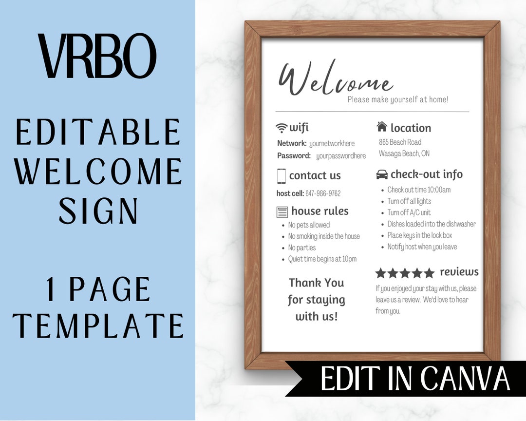 VRBO Welcome Sign | Editable Printable Sign | Minimalist Design ...