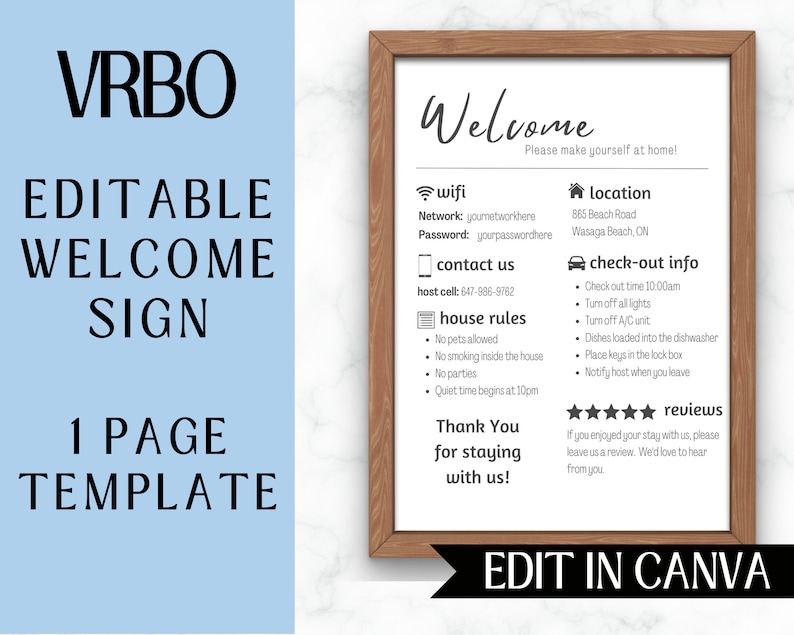 VRBO Welcome Sign | Editable Printable Sign | Minimalist Design ...