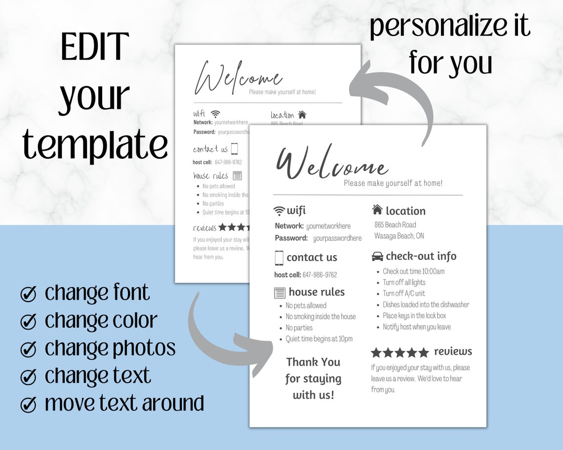 VRBO Welcome Sign | Editable Printable Sign | Minimalist Design ...