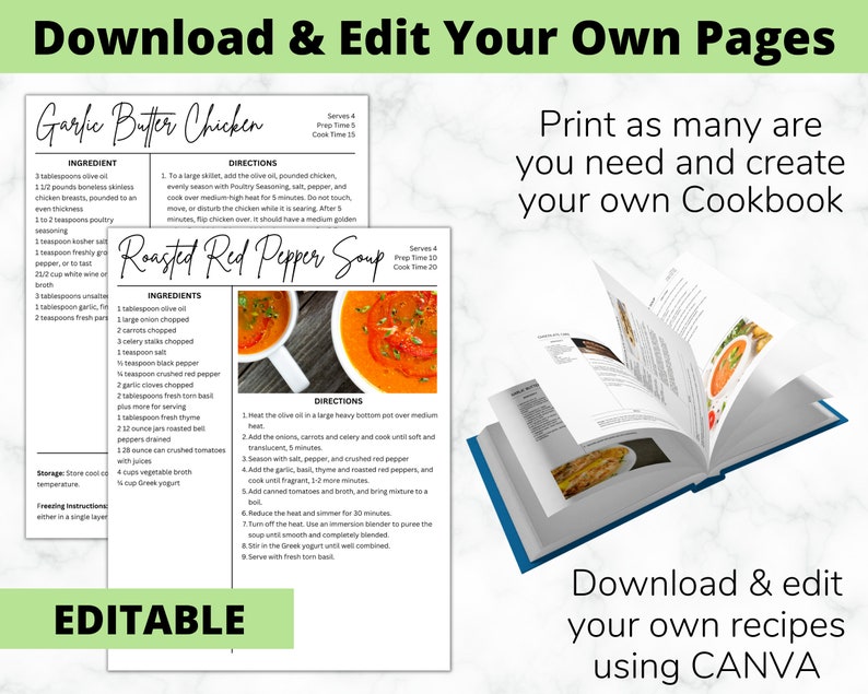 EDITABLE Recipe Template | Edit in Canva | Editable Recipe Card ...