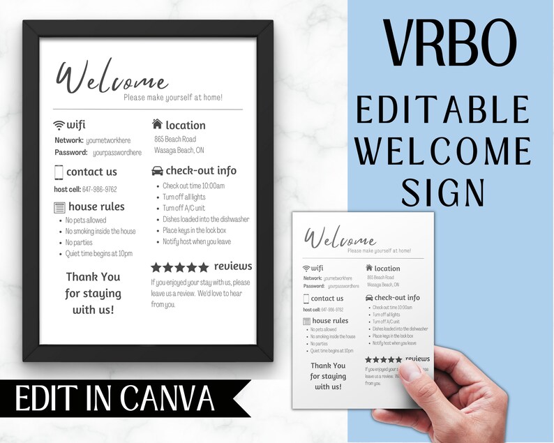 VRBO Welcome Sign Editable Printable Sign Minimalist Design Canva Host ...