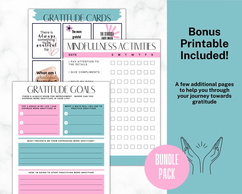 Gratitude Journal Printable BUNDLE Mindfulness Log Self-care Planner ...