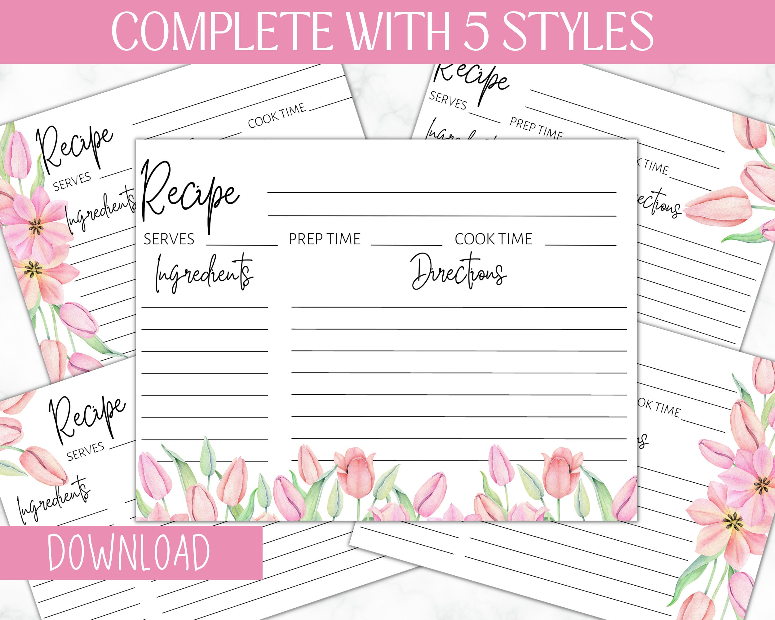 Recipe Card Template Tulip Bridal Shower Wedding Shower Tulip Theme ...