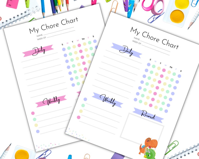 Kids Chore Chart Printable Responsibilities Tracker Reward Chart ...