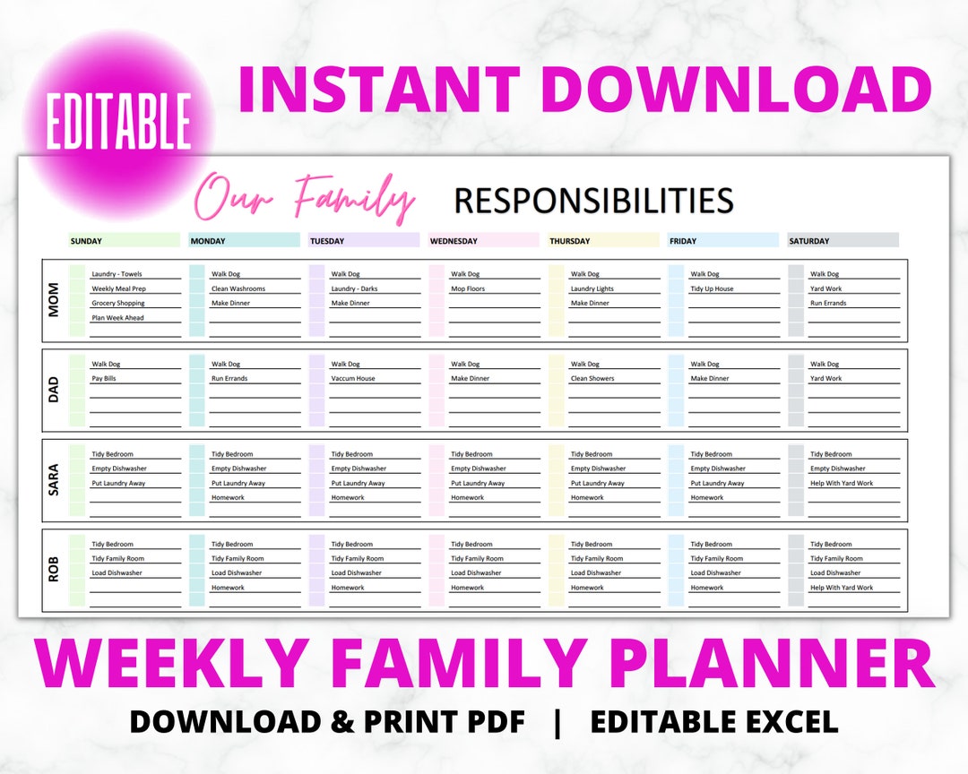 EDITABLE Daily Family Planner Schedule | Hourly Planner | Family ...