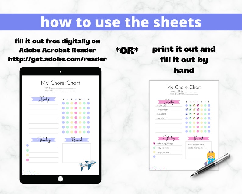 Kids Chore Chart Printable Responsibilities Tracker Reward Chart ...