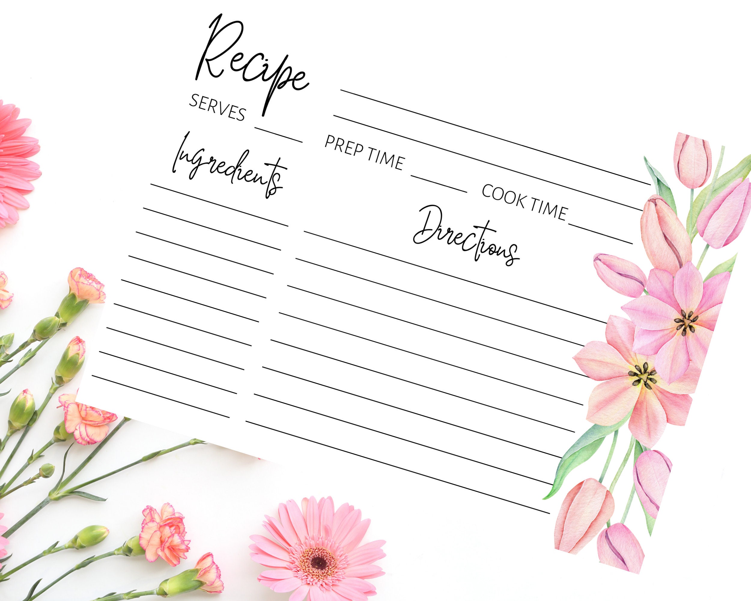 Recipe Card Template | Floral Bridal Shower | Wedding Shower | Floral ...