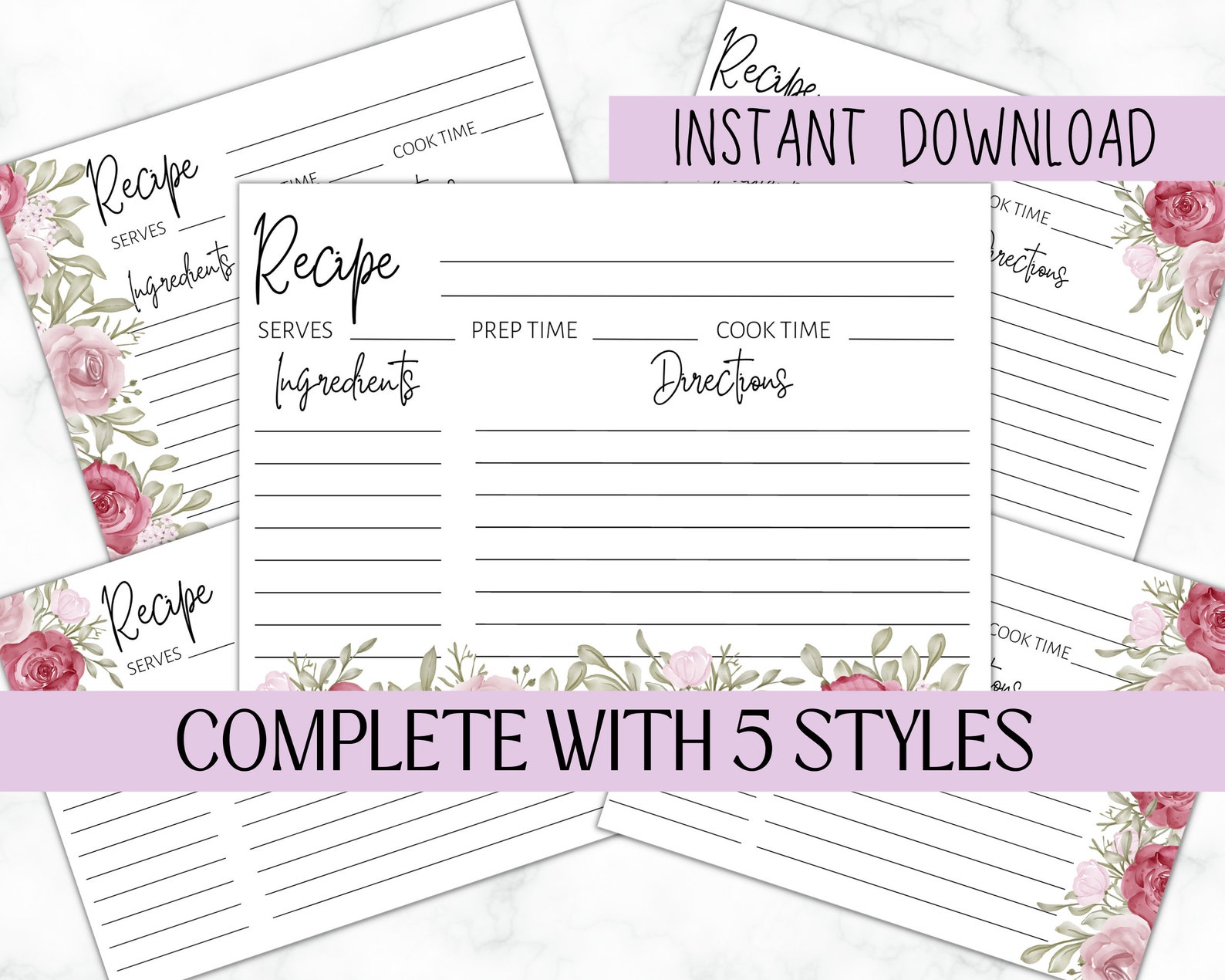 Recipe Card Template Floral Bridal Shower Wedding Shower - Etsy