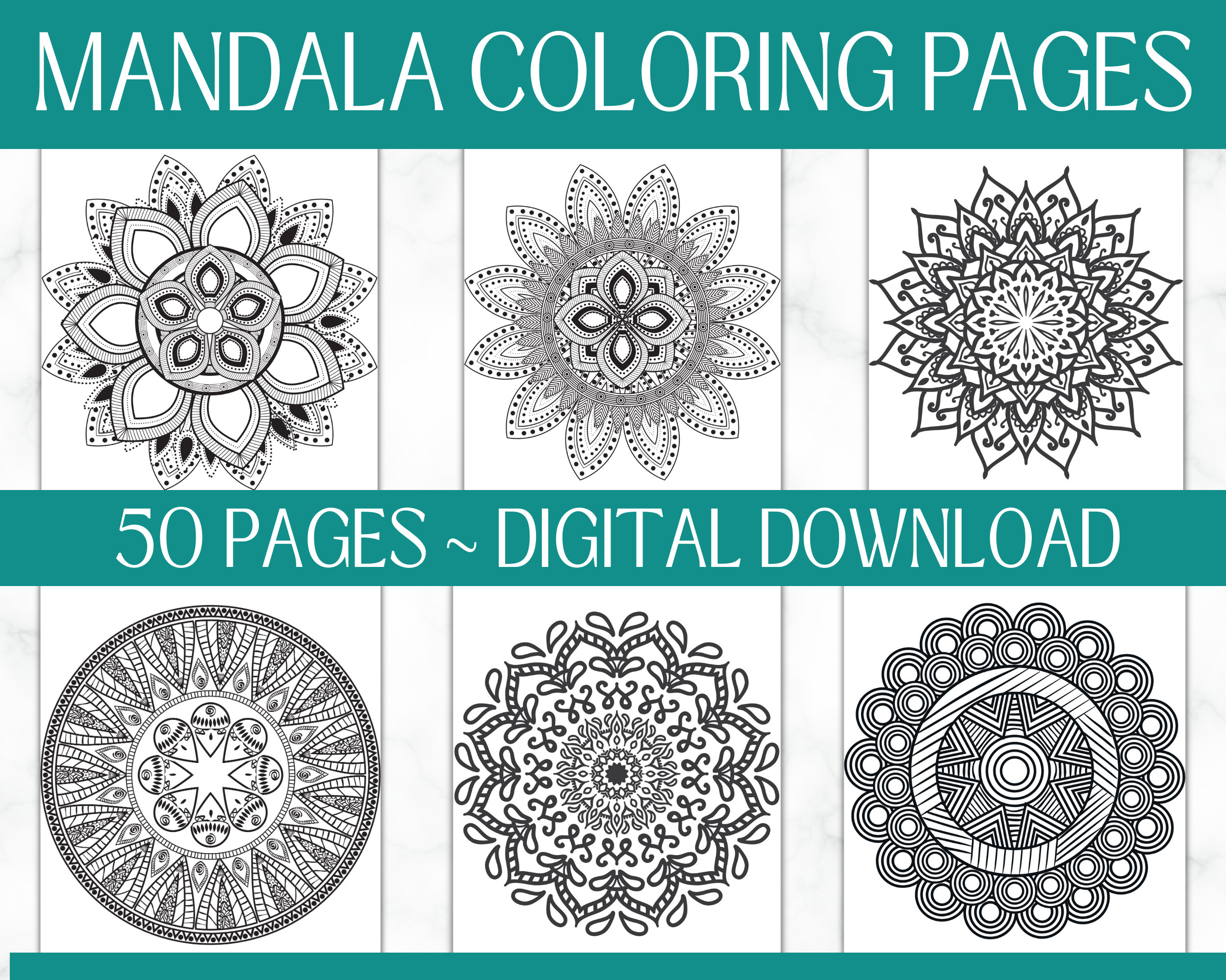 50 Mandala Printable Coloring Sheets Printable Pages Adult Coloring Activities Print Download ...