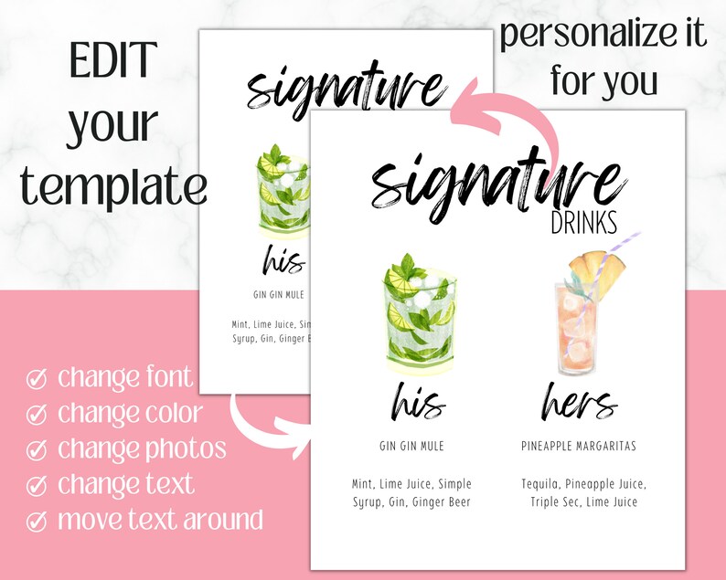 Editable Bar Menu Template | Customizable Drink List for Weddings ...