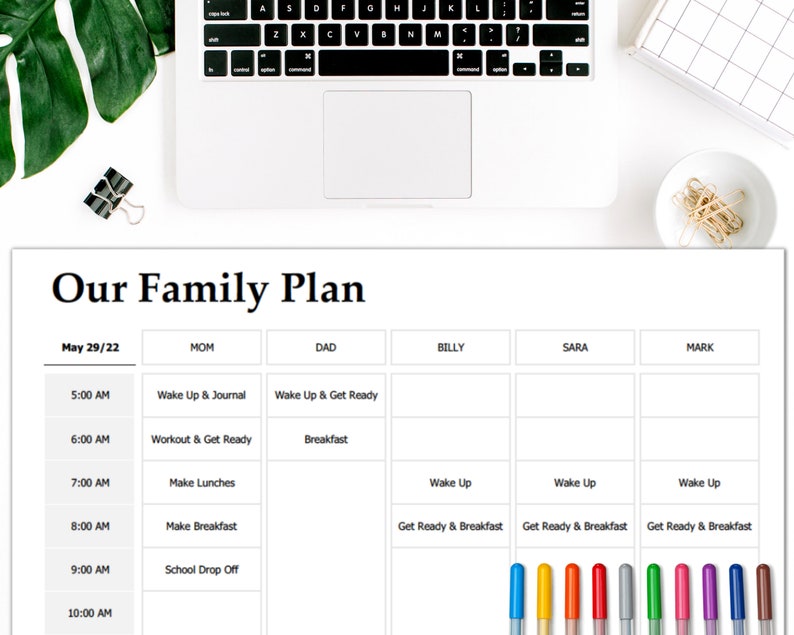 EDITABLE Daily Family Planner Schedule Hourly Planner Family Organizer ...