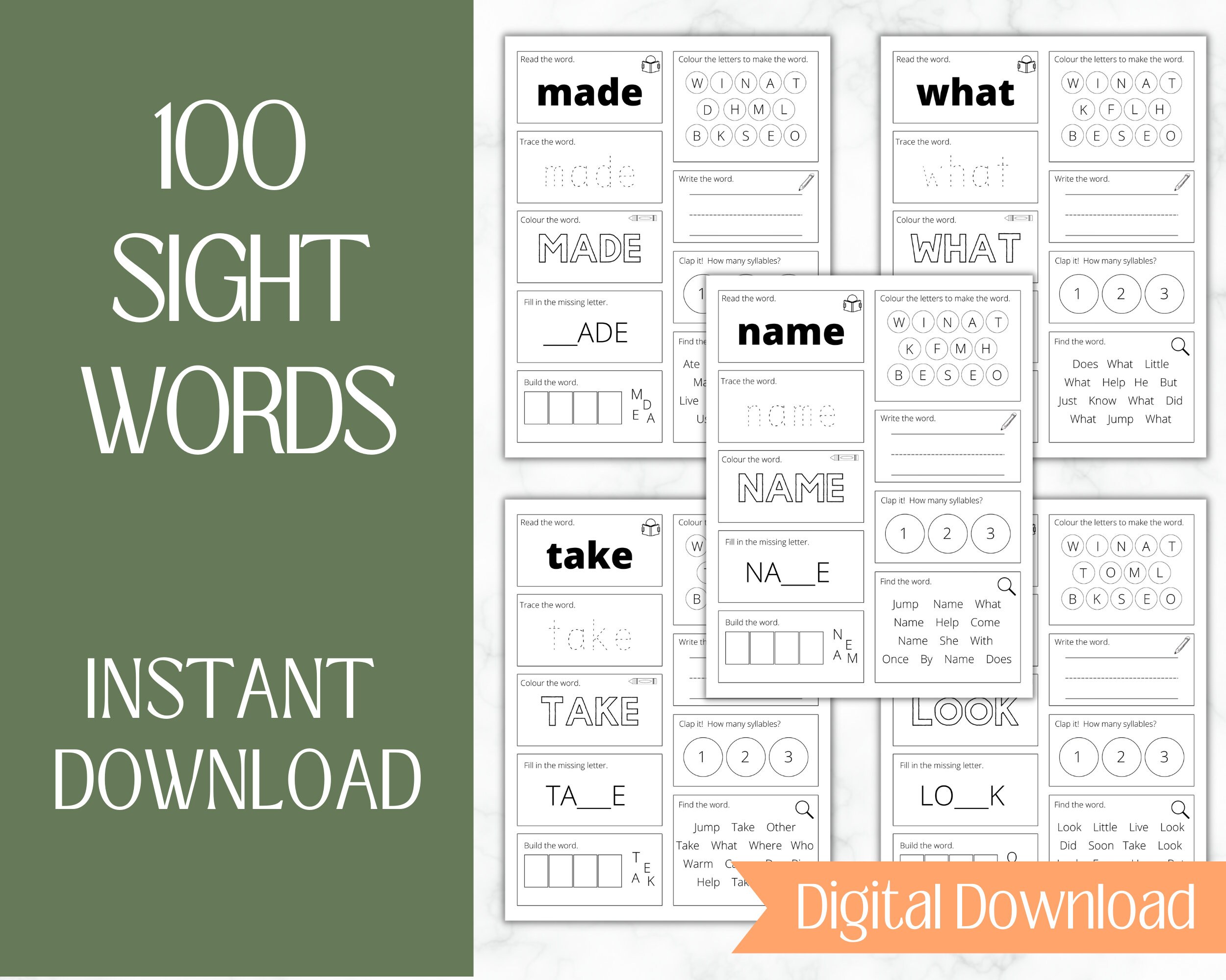 100 Printable Sight Words | Kindergarten Worksheets | Practice Spelling ...